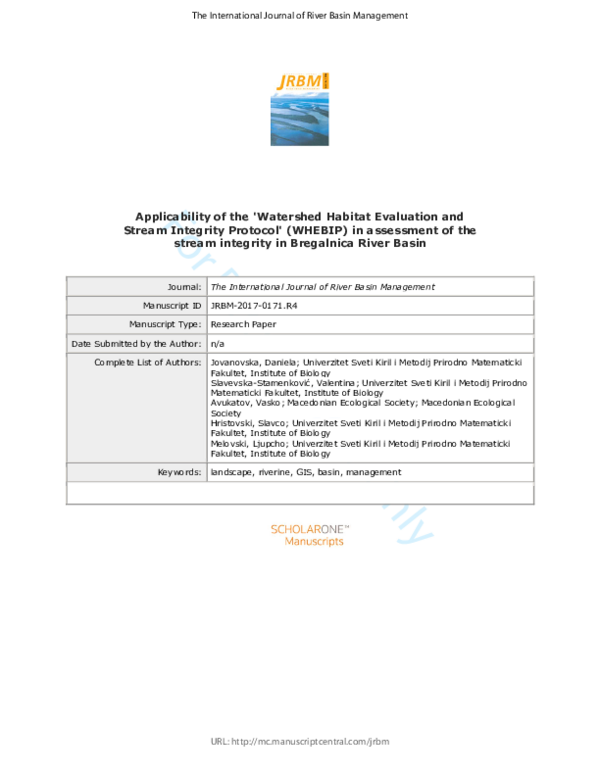 (PDF) Applicability of the ‘Watershed Habitat Evaluation and Stream ...