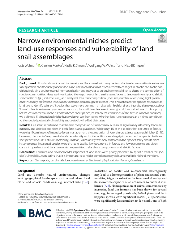 (PDF) Narrow environmental niches predict land-use responses and ...