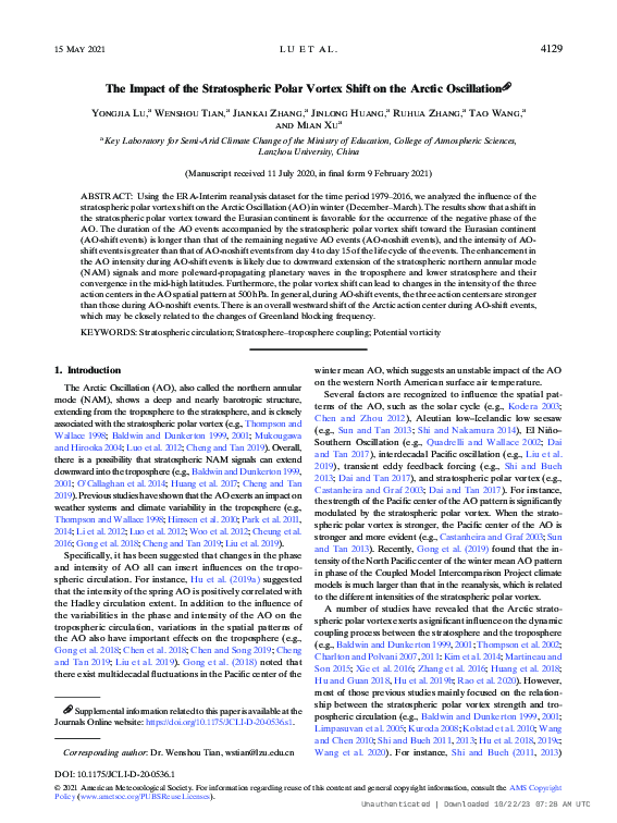 (PDF) The Impact of the Stratospheric Polar Vortex Shift on the Arctic ...