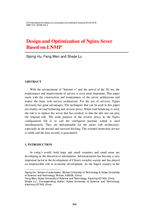 (PDF) Design and Optimization of Nginx Sever Based on LNMP