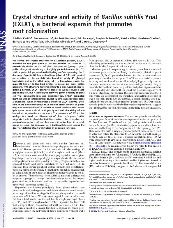(PDF) Crystal structure and activity of Bacillus subtilis YoaJ (EXLX1 ...
