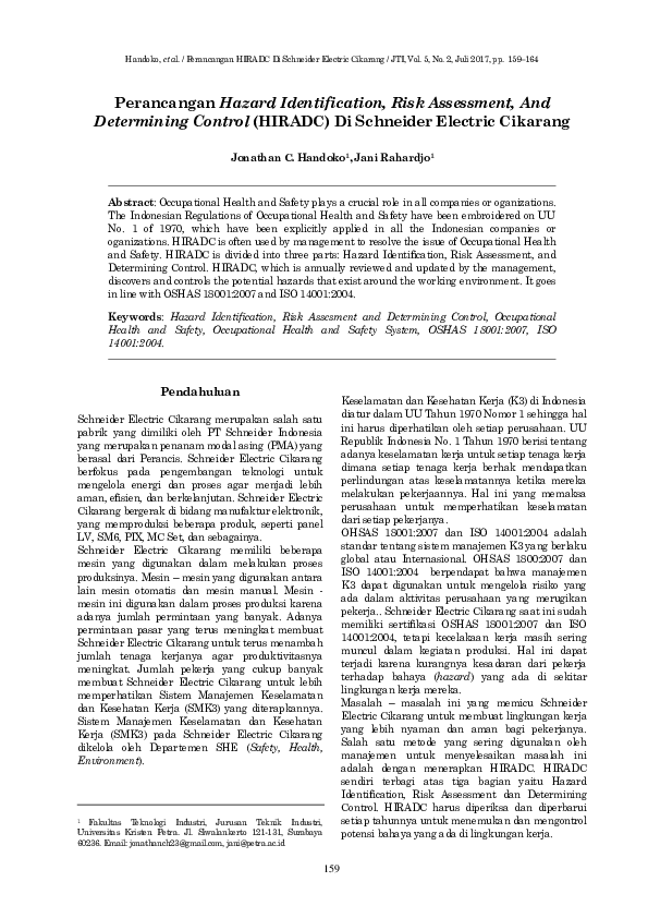 (PDF) Perancangan Hazard Identification, Risk Assessment, And ...