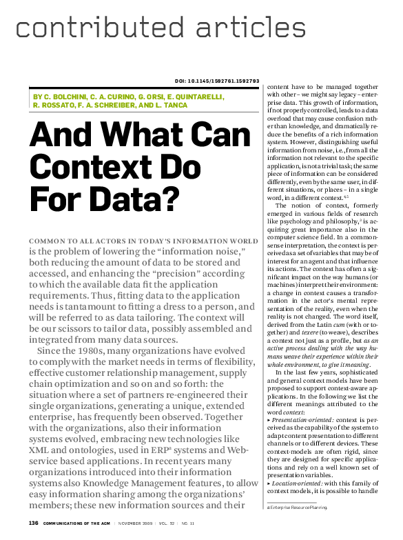 (PDF) And what can context do for data?
