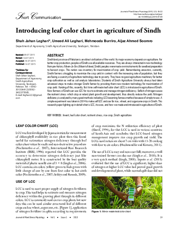 (PDF) Introducing Leaf Color Chart in Agriculture of Sindh