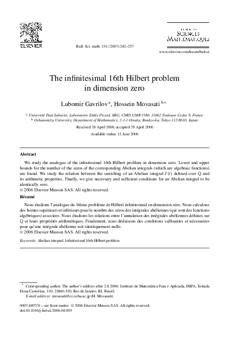 (PDF) The infinitesimal 16th Hilbert problem in dimension zero