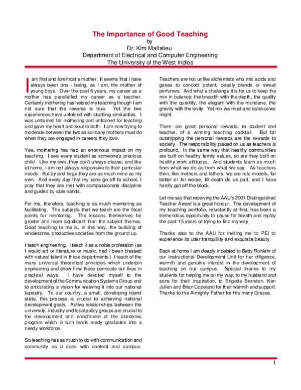 (PDF) The Importance of Good Teaching
