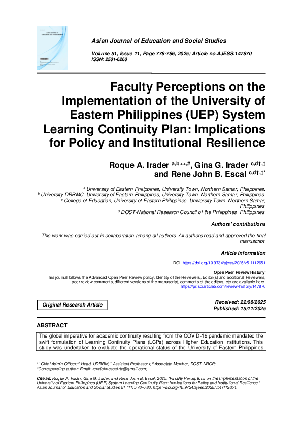 (PDF) Faculty Perceptions on the Implementation of the University of ...
