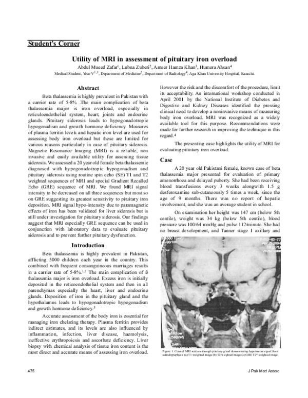(PDF) Utility of MRI in assessment of pituitary iron overload
