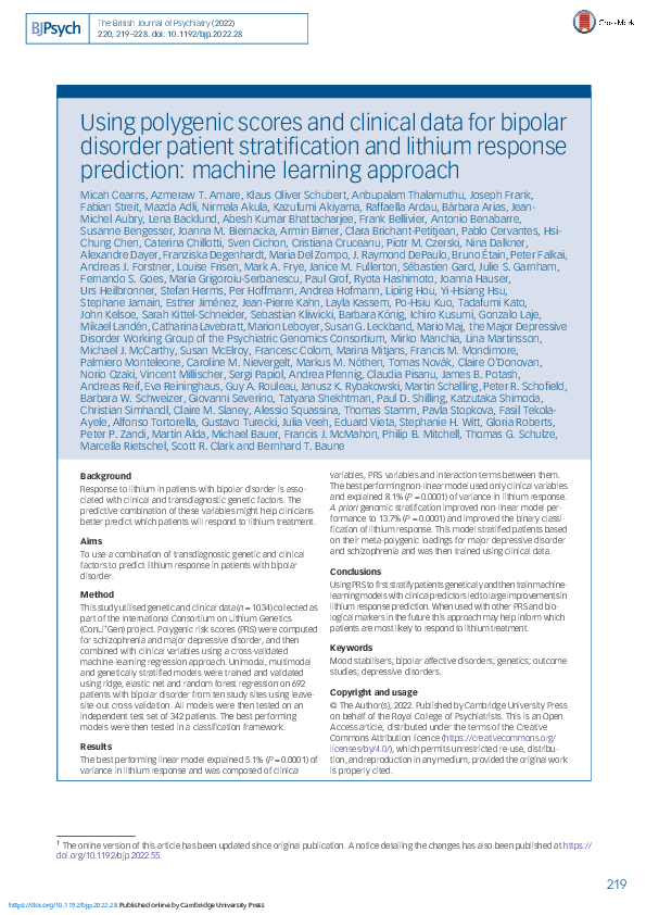 (PDF) Using polygenic scores and clinical data for bipolar disorder ...