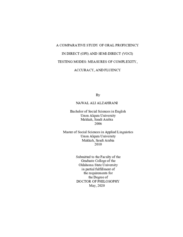 (PDF) Comparative study of oral proficiency in direct (OPI) and semi ...
