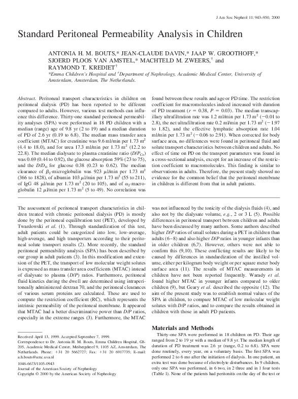 (PDF) Standard Peritoneal Permeability Analysis in Children