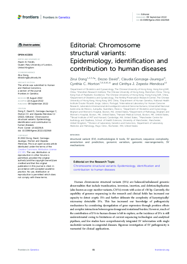 (PDF) Editorial: Chromosome structural variants: Epidemiology ...