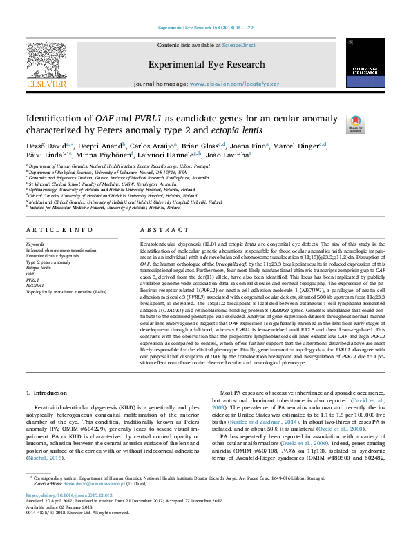 (PDF) Identification of OAF and PVRL1 as candidate genes for an ocular ...