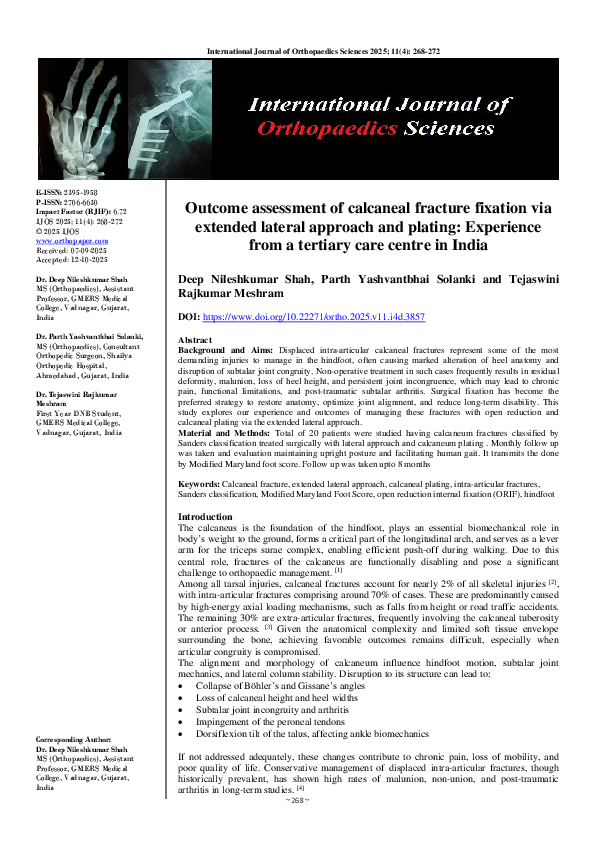 (PDF) Outcome assessment of calcaneal fracture fixation via extended ...