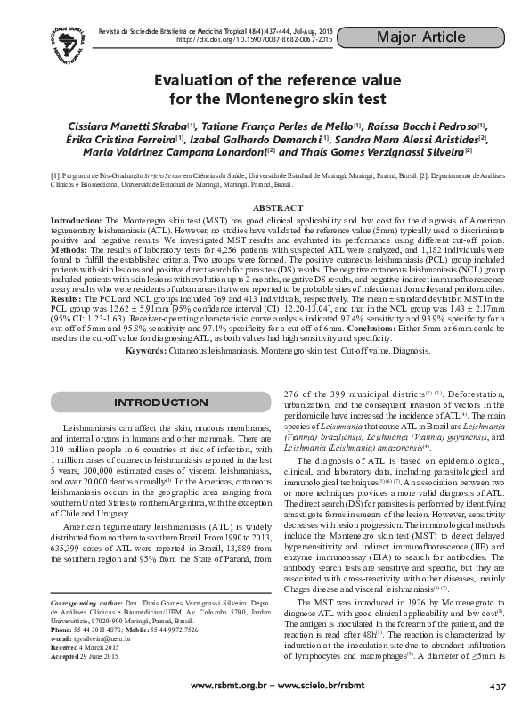 (PDF) Evaluation of the reference value for the Montenegro skin test