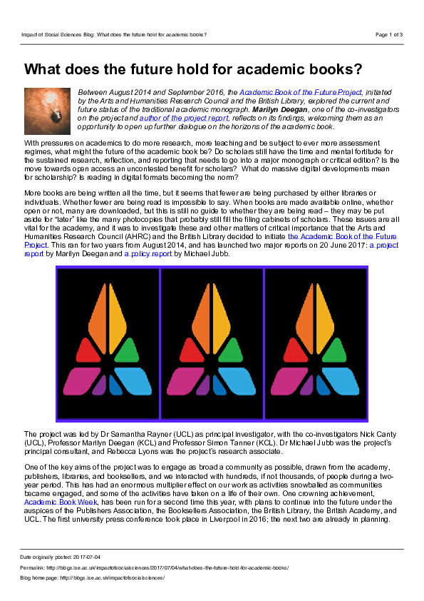 (PDF) What does the future hold for academic books