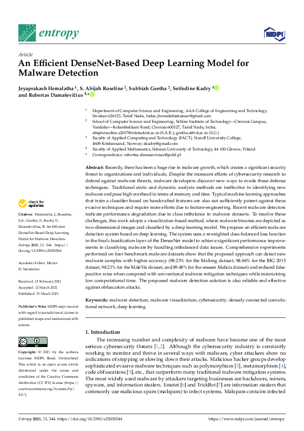 (PDF) An Efficient DenseNet-Based Deep Learning Model for Malware Detection