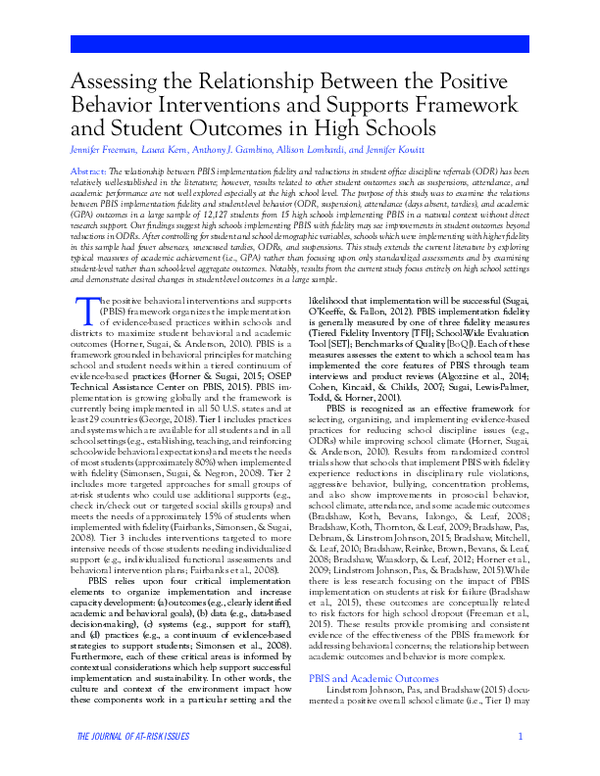 (PDF) Assessing the Relationship between the Positive Behavior ...