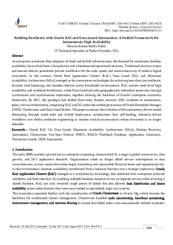 (PDF) Building Resilience with Oracle RAC and Data Guard Automation: A ...