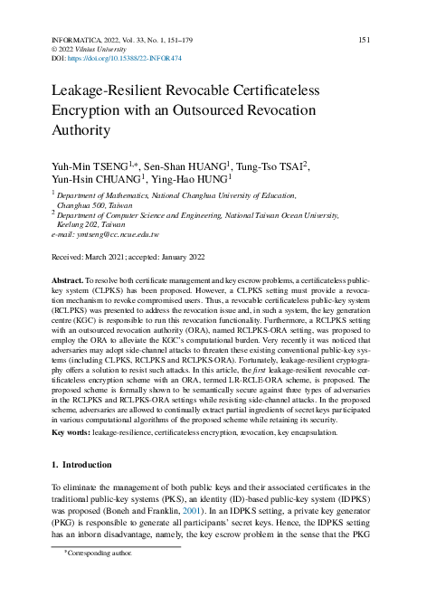 (PDF) Leakage-Resilient Revocable Certificateless Encryption with an ...