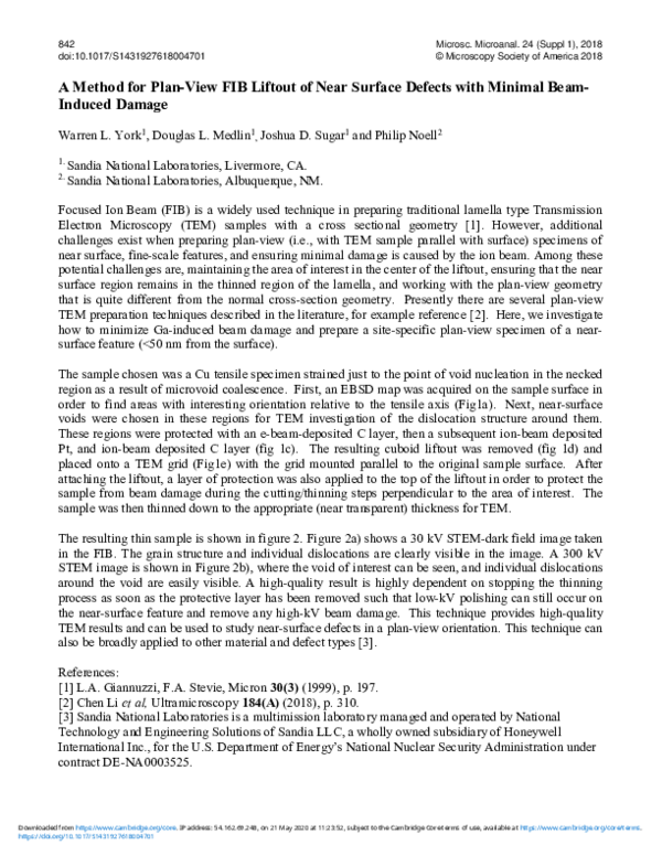 (PDF) A Method for Plan-View FIB Liftout of Near Surface Defects with ...