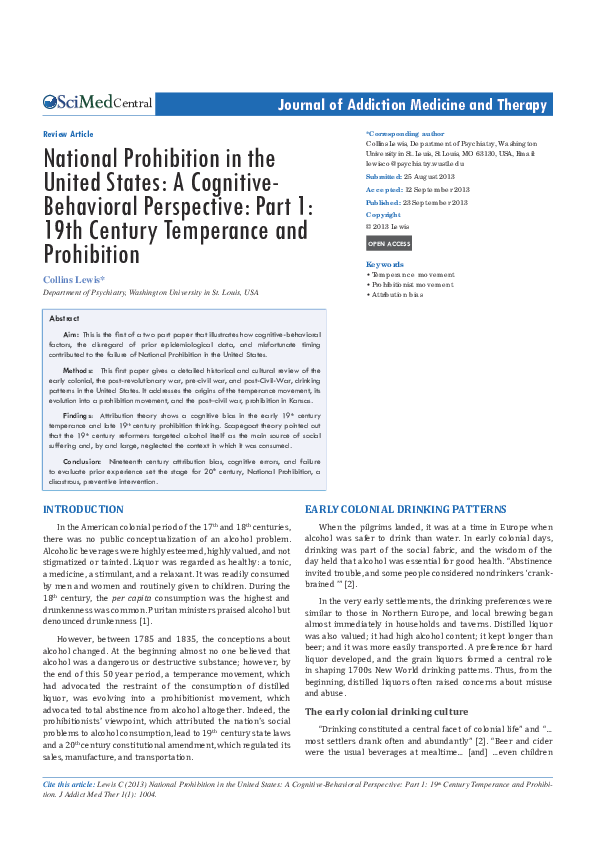 (PDF) National Prohibition in the United States: A Cognitive-Behavioral ...