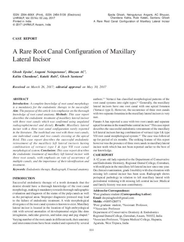 (PDF) A Rare Root Canal Configuration of Maxillary Lateral Incisor