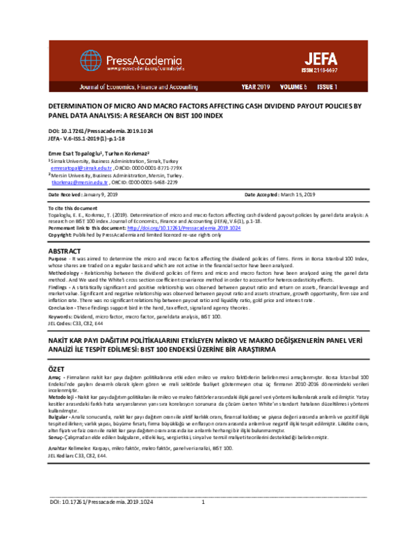 (PDF) Determination of micro and macro factors affecting cash dividend ...