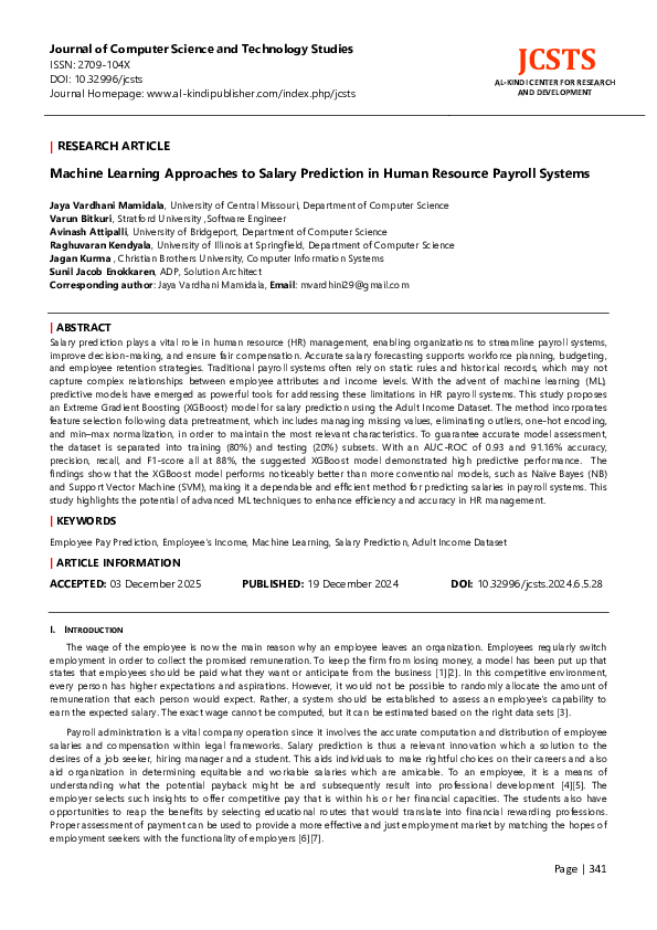 (PDF) Machine Learning Approaches to Salary Prediction in Human Resource Payroll Systems