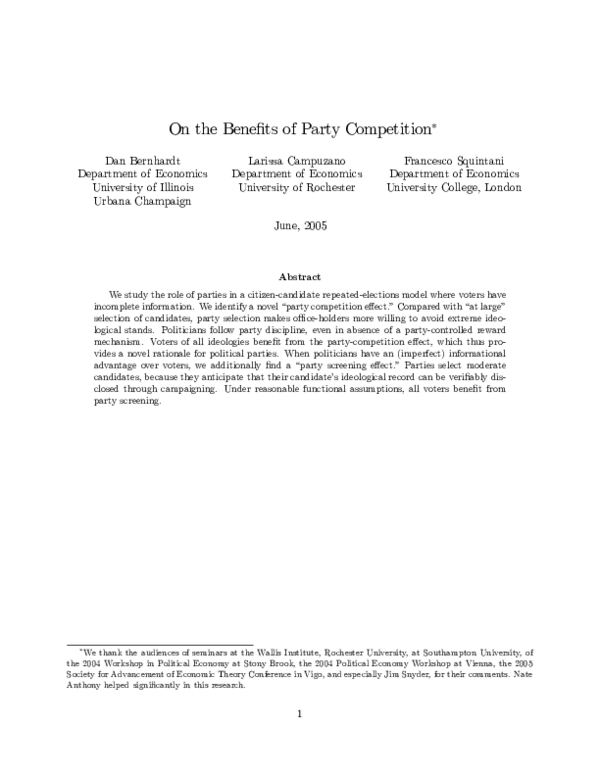 (PDF) On the benefits of party competition