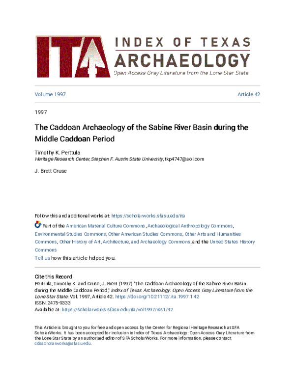 (PDF) The Caddoan Archaeology of the Sabine River Basin during the ...