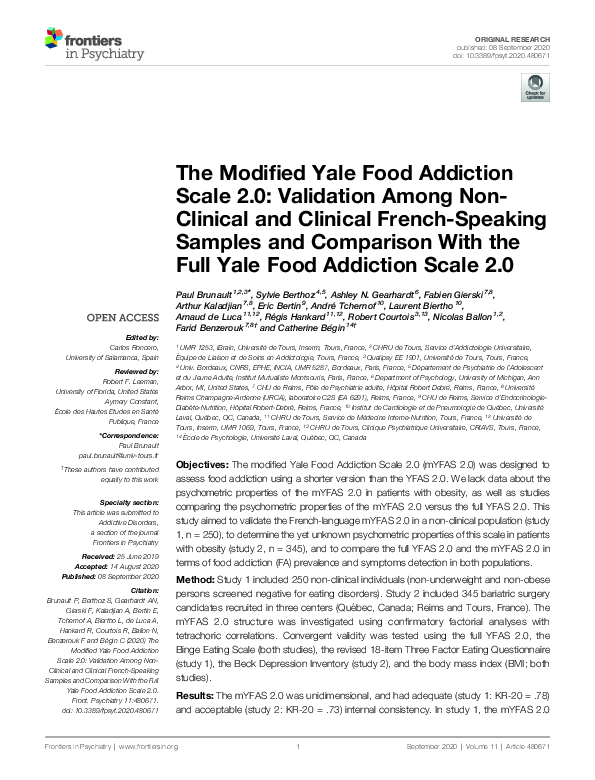 (PDF) The Modified Yale Food Addiction Scale 2.0: Validation Among Non ...