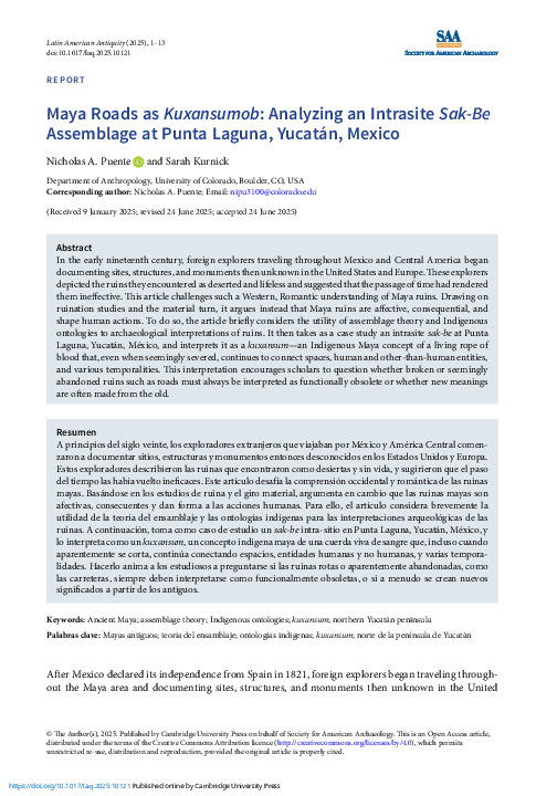 (PDF) Maya Roads as Kuxansumob: Analyzing an Intrasite Sak-Be ...