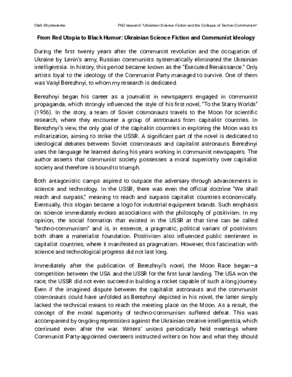 (PDF) From Red Utopia to Black Humor: Ukrainian Science Fiction and ...