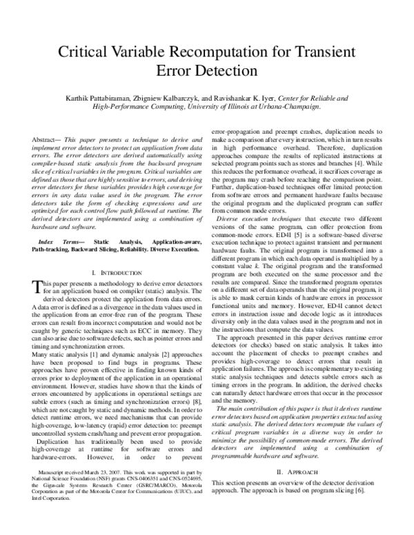 (PDF) Critical Variable Recomputation for Transient Error Detection