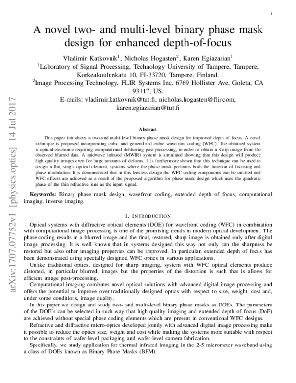(PDF) A novel two- and multi-level binary phase mask design for ...