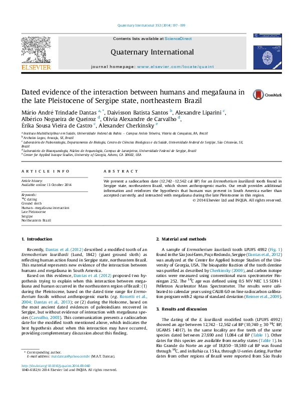 (PDF) Dated evidence of the interaction between humans and megafauna in ...