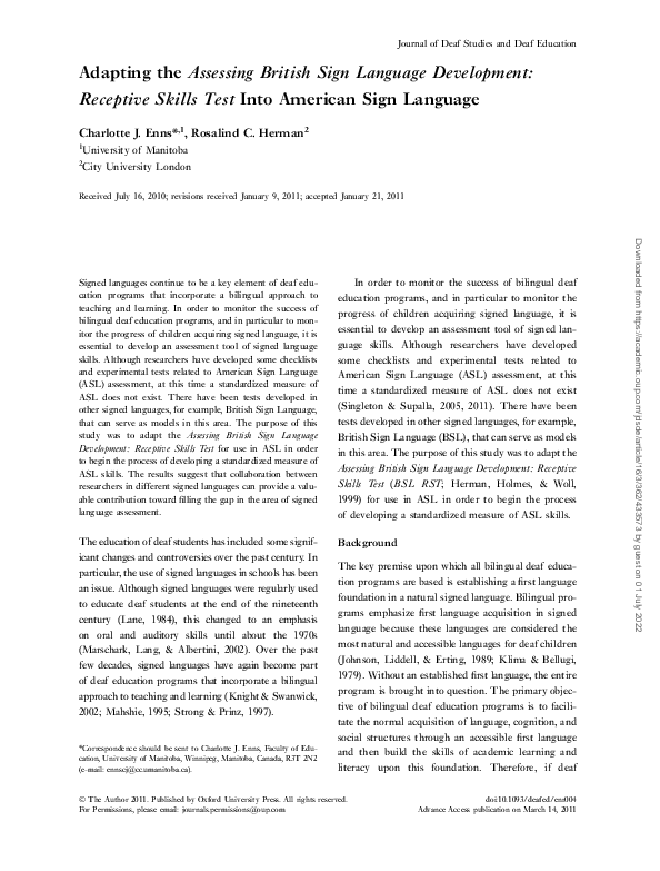 (PDF) Adapting the Assessing British Sign Language Development ...