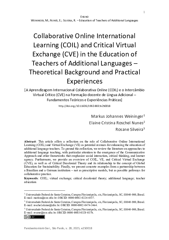 (PDF) Collaborative Online International Learning (COIL) and Critical ...