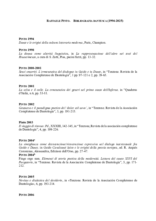 (PDF) Raffaele Pinto Bibliografia dantesca 2025