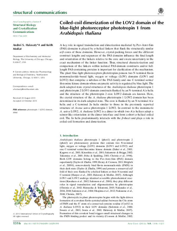 (PDF) Coiled-coil dimerization of the LOV2 domain of the blue-light ...
