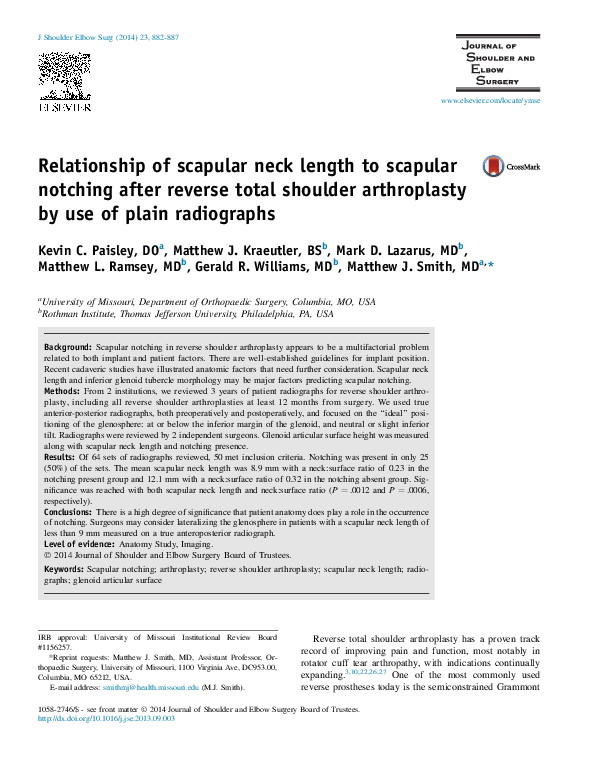 (PDF) Relationship of scapular neck length to scapular notching after ...
