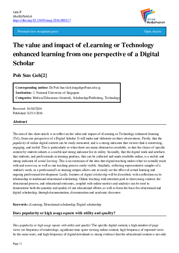 (PDF) The value and impact of eLearning or Technology enhanced learning ...