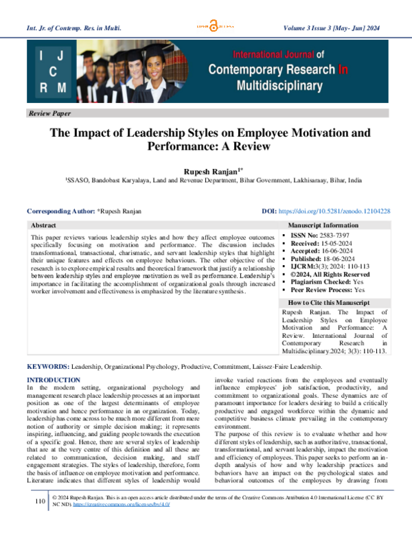 (PDF) The Impact of Leadership Styles on Employee Motivation and ...