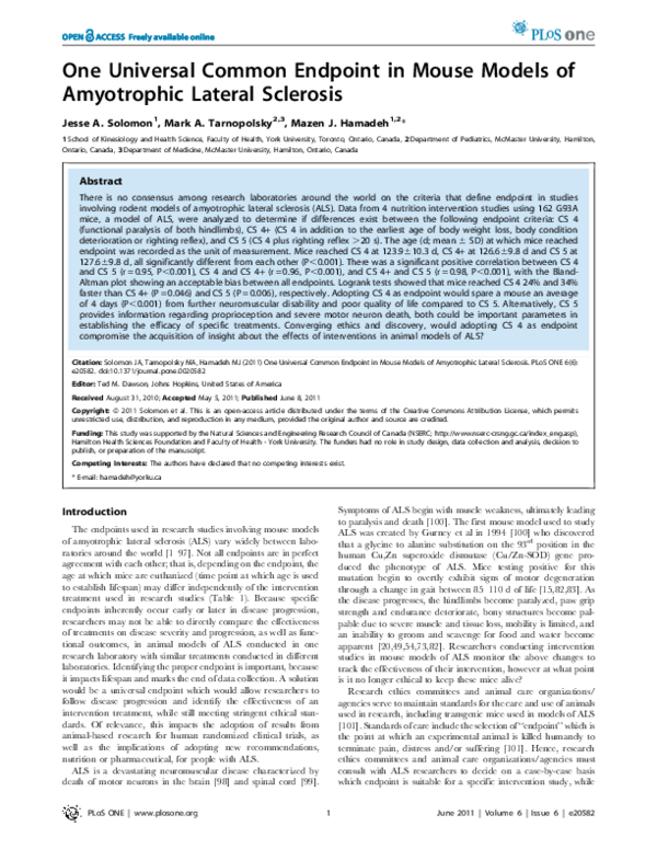 (PDF) One Universal Common Endpoint in Mouse Models of Amyotrophic ...