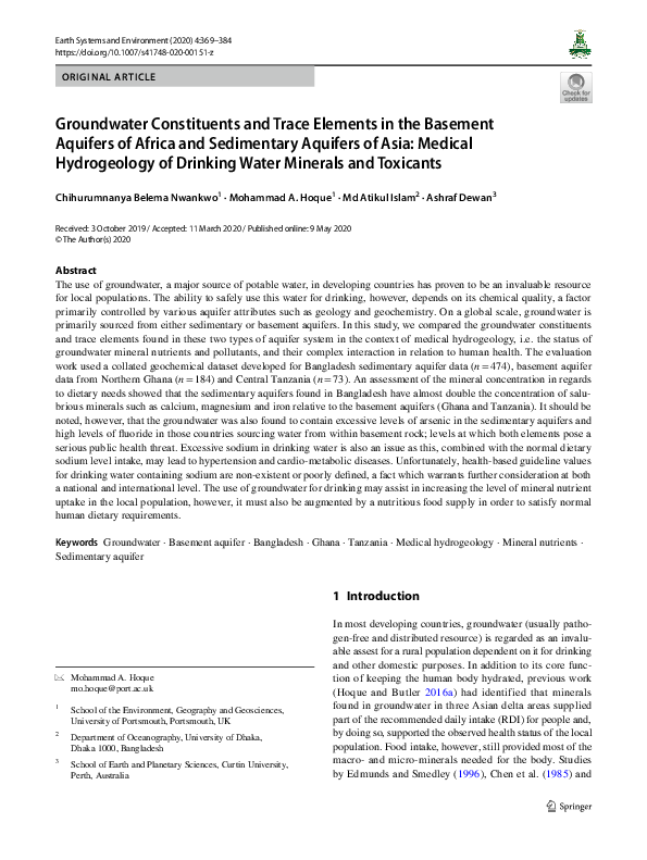 (PDF) Groundwater Constituents and Trace Elements in the Basement ...