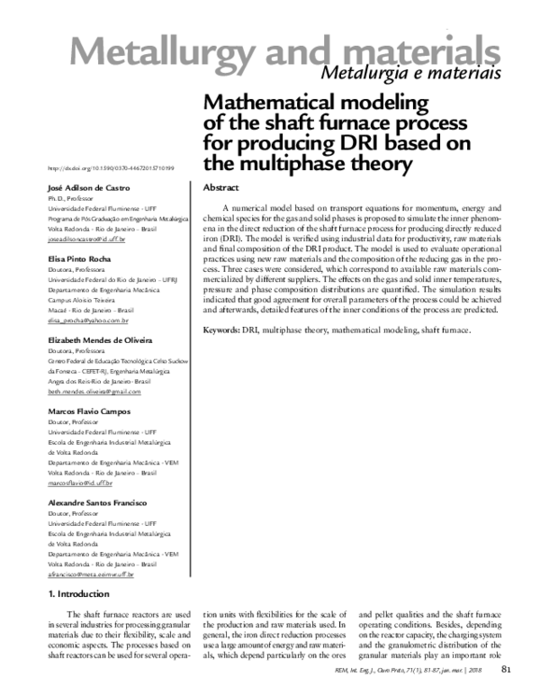 (PDF) Mathematical modeling of the shaft furnace process for producing ...