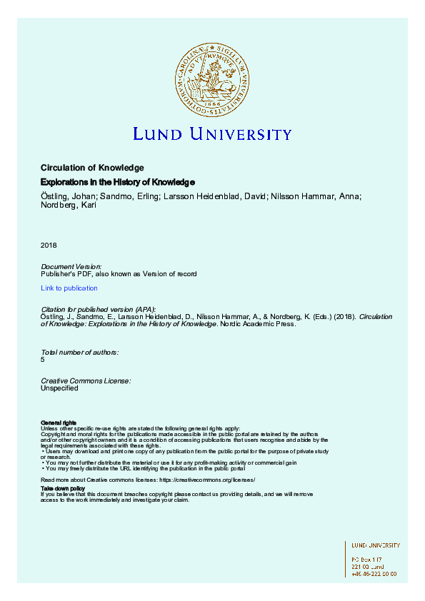 (PDF) Circulation of Knowledge: Explorations in the History of Knowledge