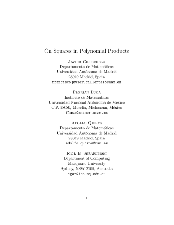 (PDF) On squares in polynomial products