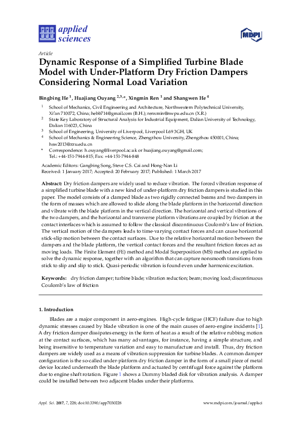 (PDF) Dynamic Response of a Simplified Turbine Blade Model with Under ...